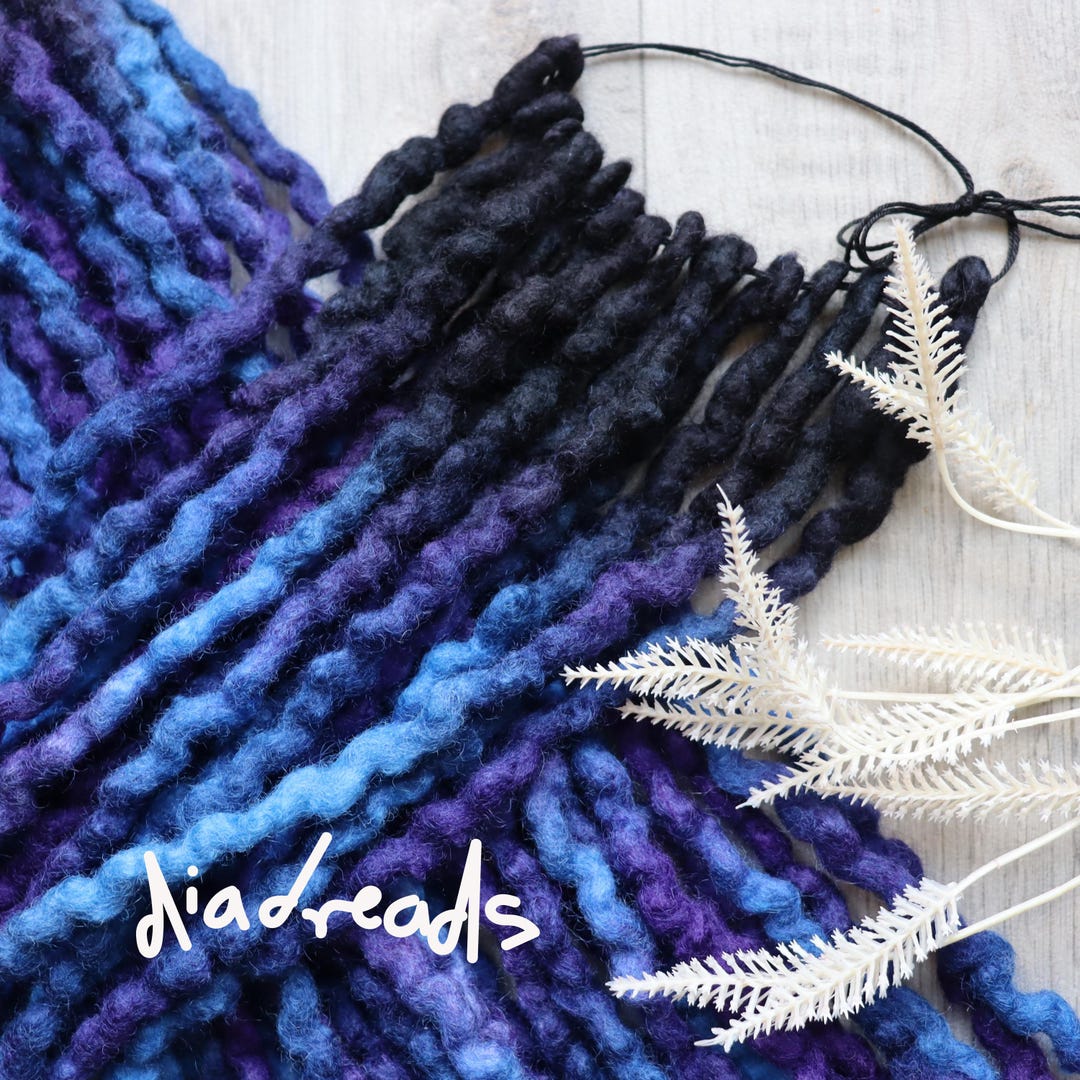Wool Dreads SPACE Wavy SE Braid in Dreadlocks Single Ended Blue Purple ...