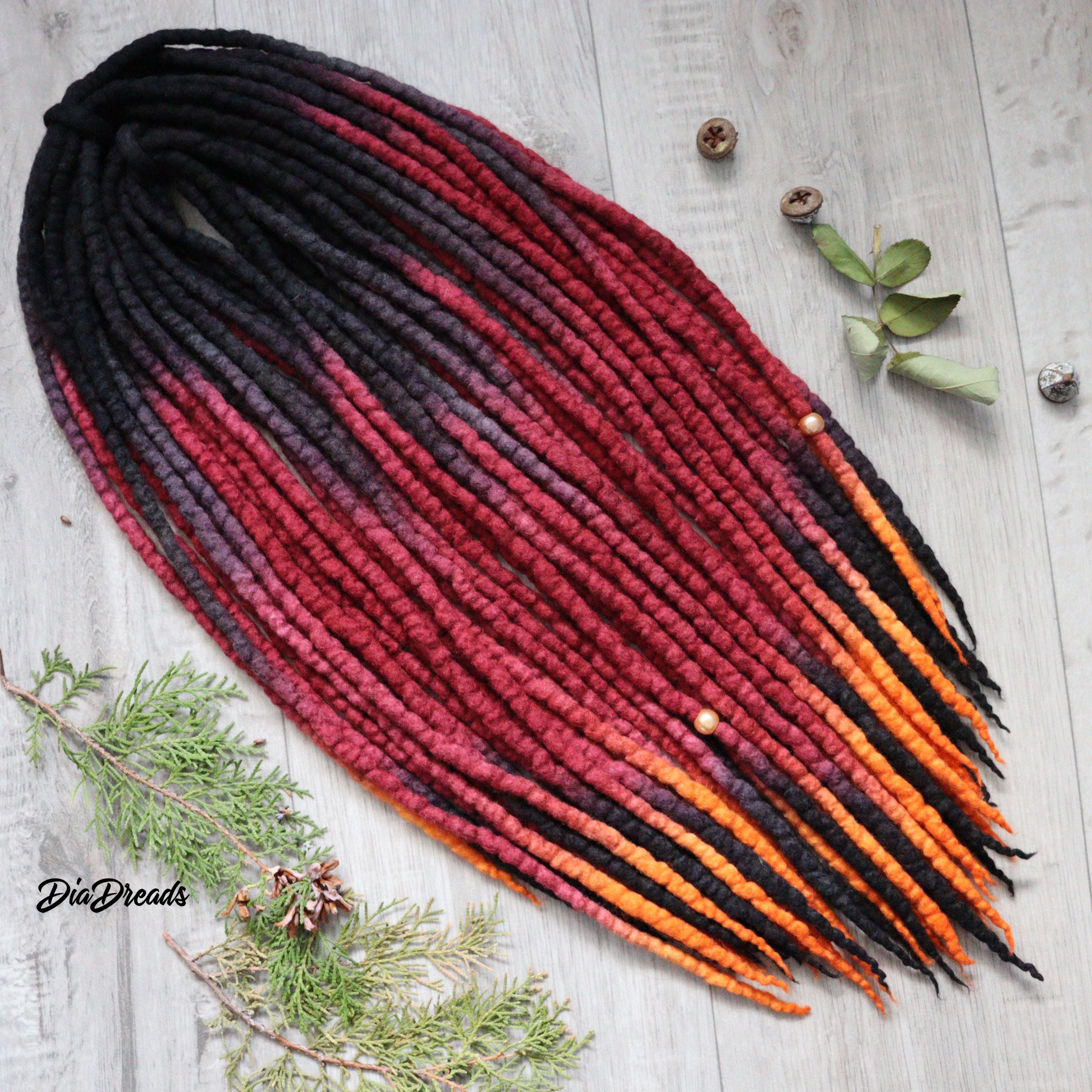 Wool Dreadlocks DE MAHOGANY Black Red Orange Wool Dreads, Braid in Fake ...