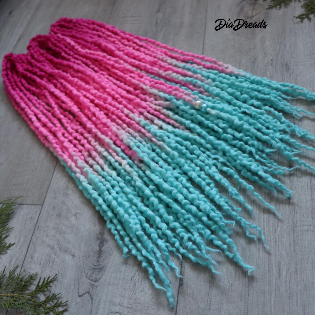 Thin Wavy Dreads SEA FLOWER Neon Pink Blue DE Micro Wool Dreadlocks ...