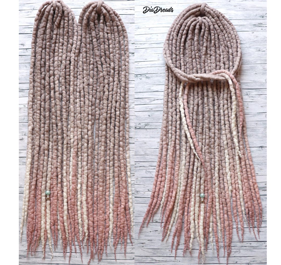 DE Wool Dreadlocks SHELL Ash Blonde Ombre Pink White Dreads Double ...