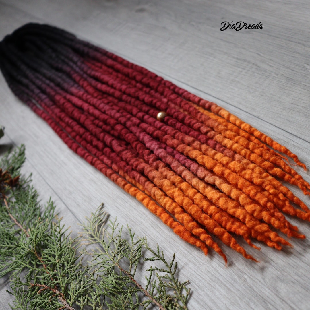 DE Wool Dreads FALL ORANGE Black (or Dark Brown) Red Wine Wool Dread ...