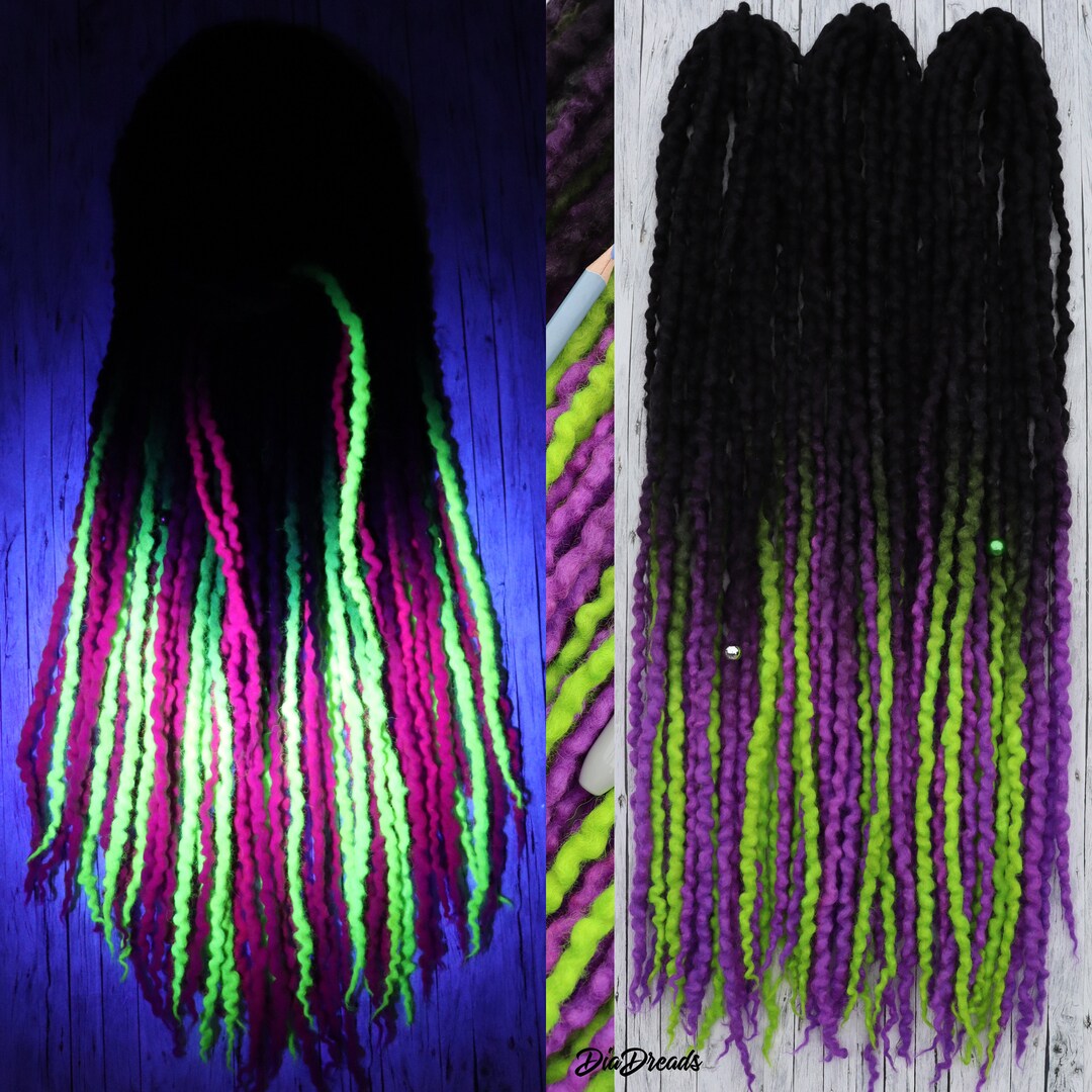 Thin Wavy Wool Dreadlocks UV Radioactive Purple Double Ended Wool ...
