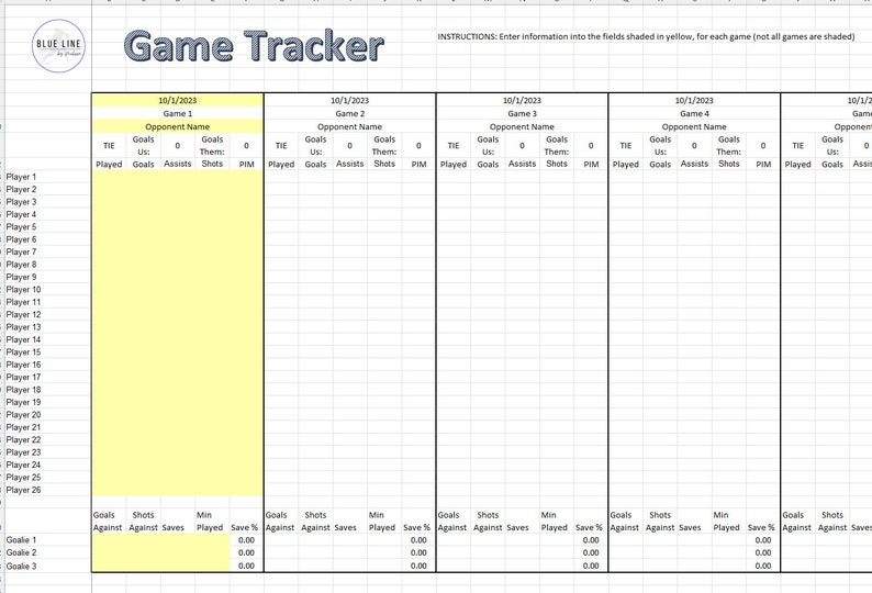 Player Stats Spreadsheet for Hockey Team Manager, Stats Template, Excel ...