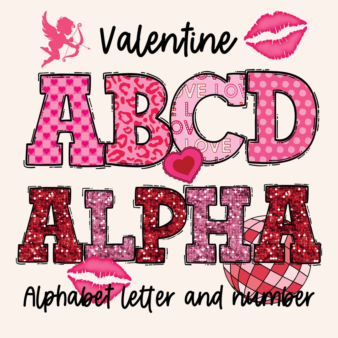 Valentine's Alphabet Doodle Letters PNG Bundle , Valentine Sublimation ...