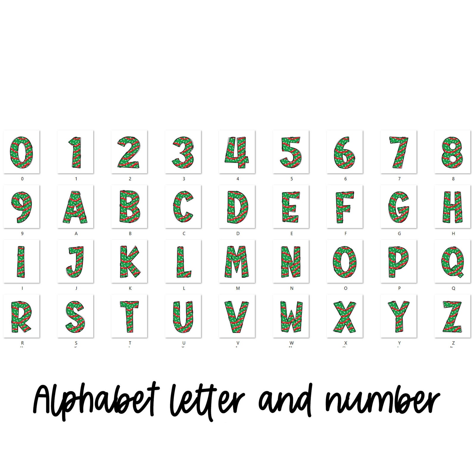Christmas Sprinkle Alphabet: Doodle Letters & Numbers PNG (digital ...