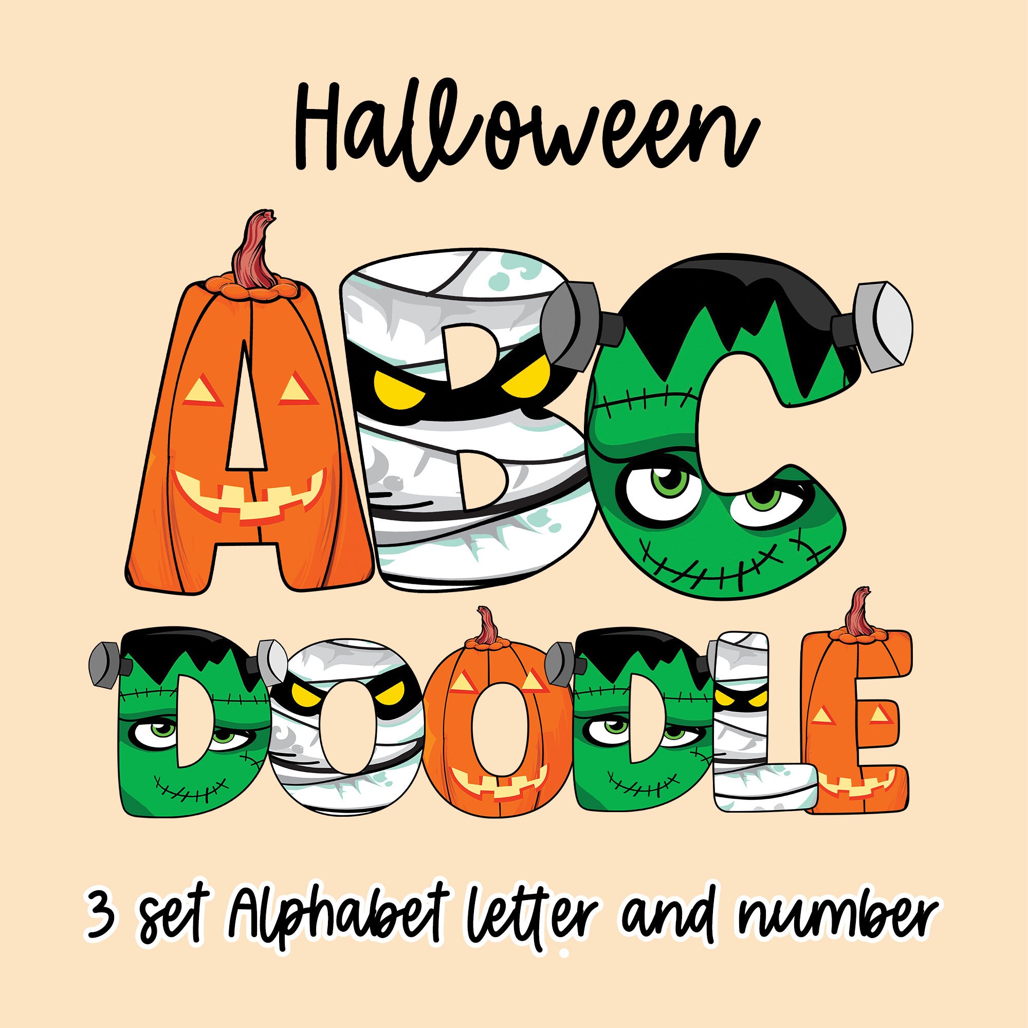 Halloween Letters & Numbers Clipart: Pumpkin, Mummy, Frankenstein ...