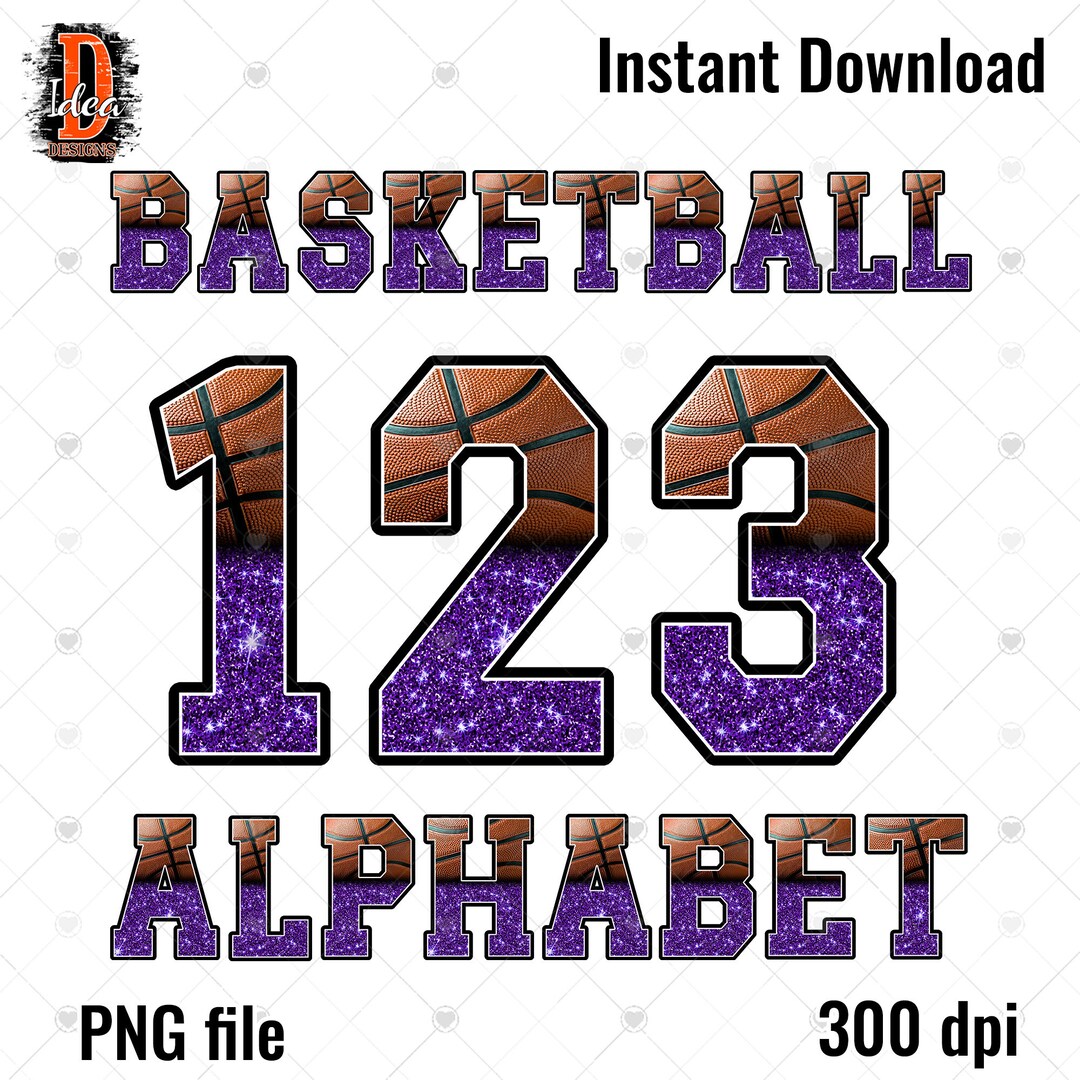 Basketball Alphabet: Purple Glitter Doodle Font (PNG Digital Download ...