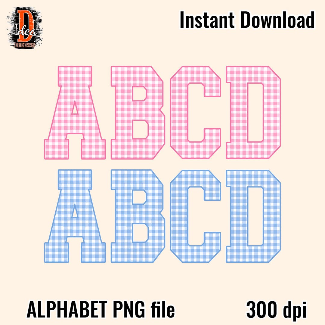 Gingham Alphabet PNG A–Z & 0–9, Pink Blue Checkered Letters, Cute Kids ...