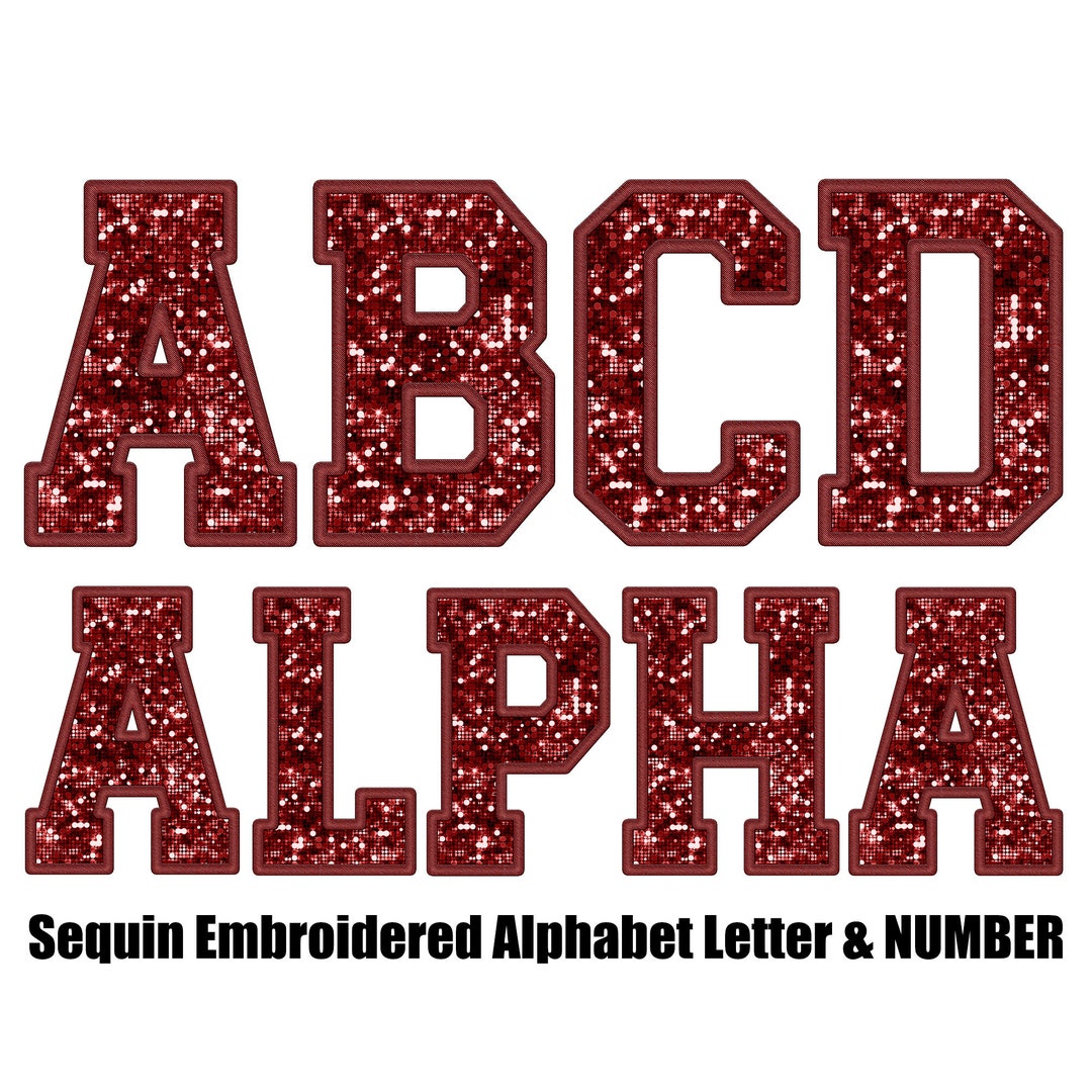 Sequin Faux Color Maroon Glitter Embroidered Alphabet Letters & Number ...