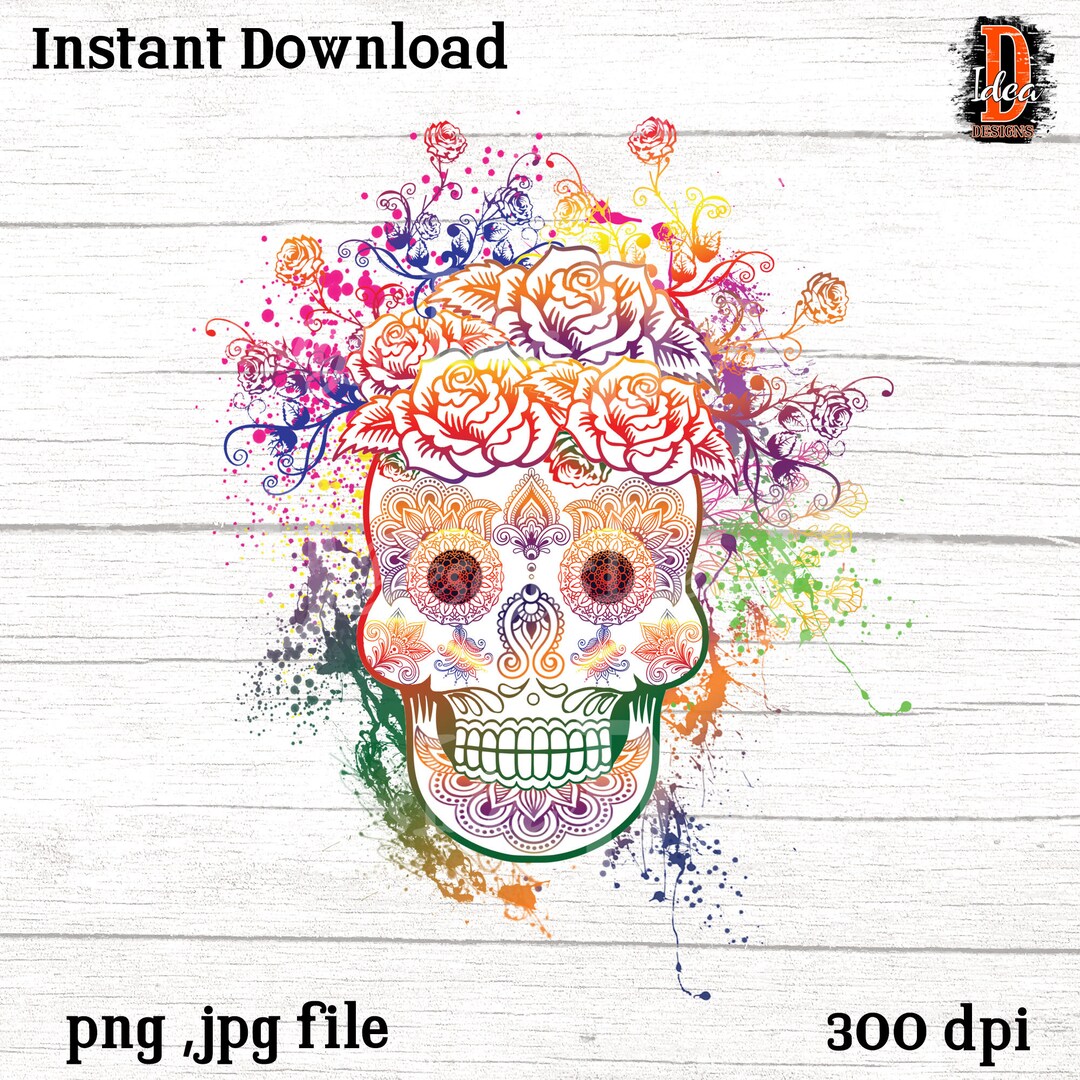 Colorful Skull Png , Digital Download, Colorful Sugar Skull Png , File ...