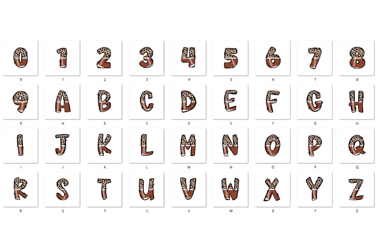 Football Doodle Alphabet PNG Bundle: Leopard Print Alpha Set (digital ...