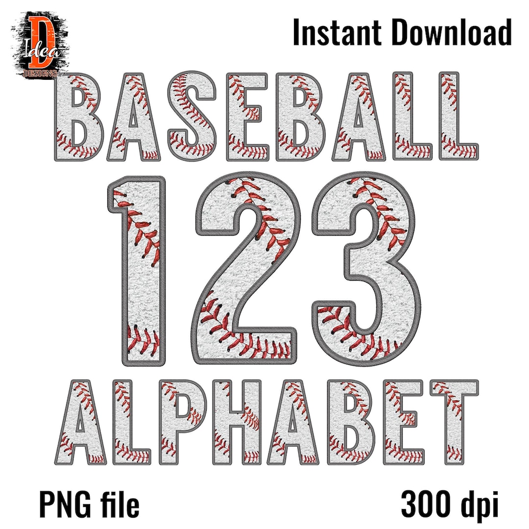 Baseball Faux Embroidery Alphabet Letters & Number PNG Bundle, Baseball ...