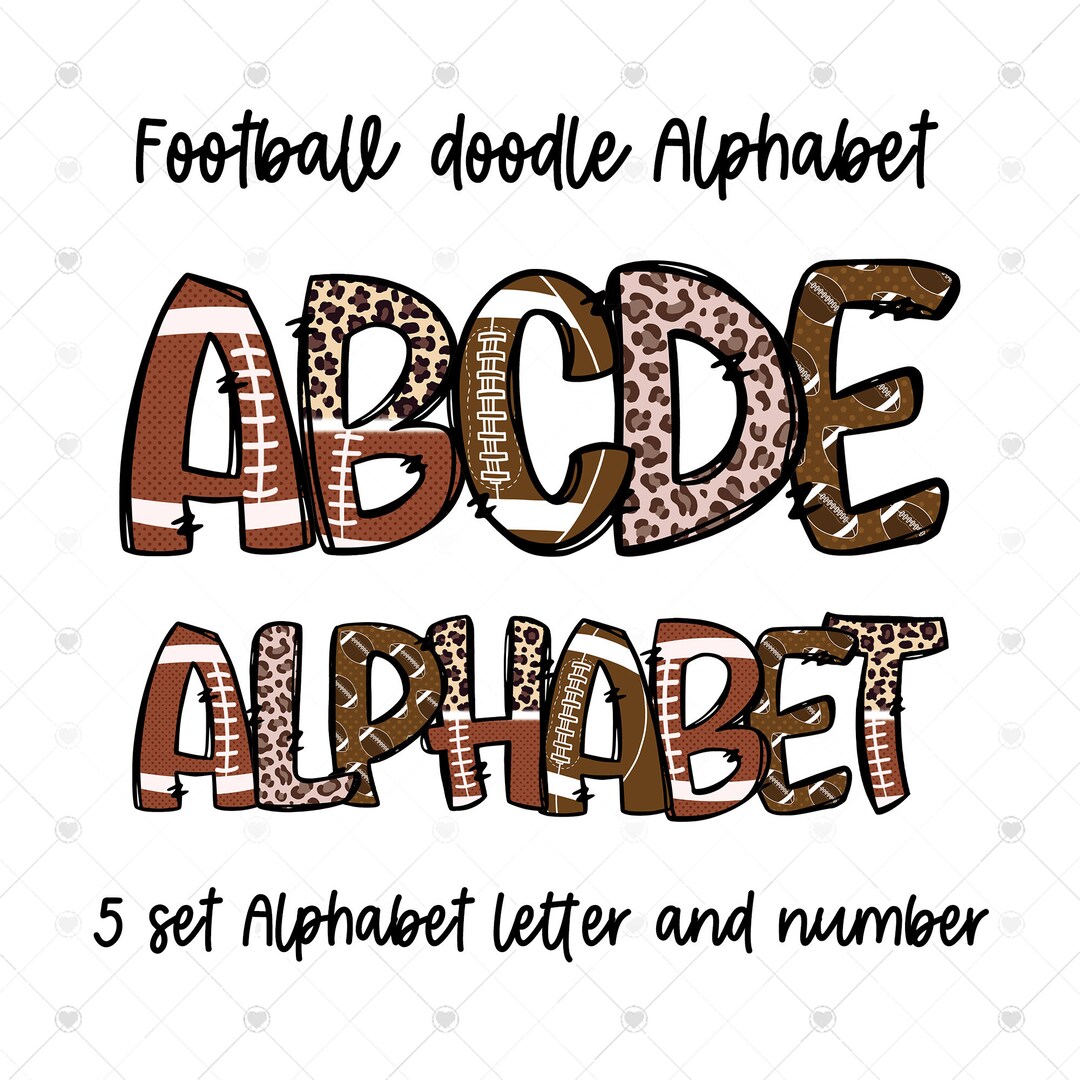Football Doodle Alphabet PNG Bundle: Leopard Print Alpha Set (digital ...