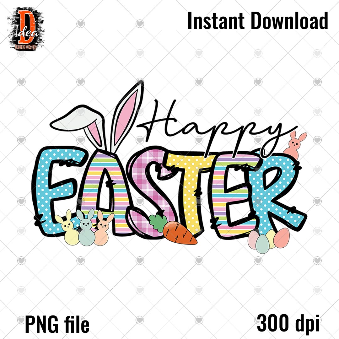 Happy Easter Sublimation PNG Design Doodle Letters PNG , Bunny , Easter ...