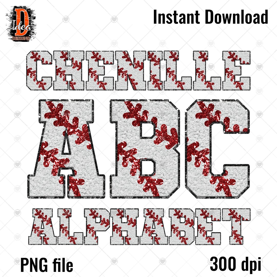 Baseball Faux Sequin Chenille Alphabet Letters & Number PNG Bundle ...