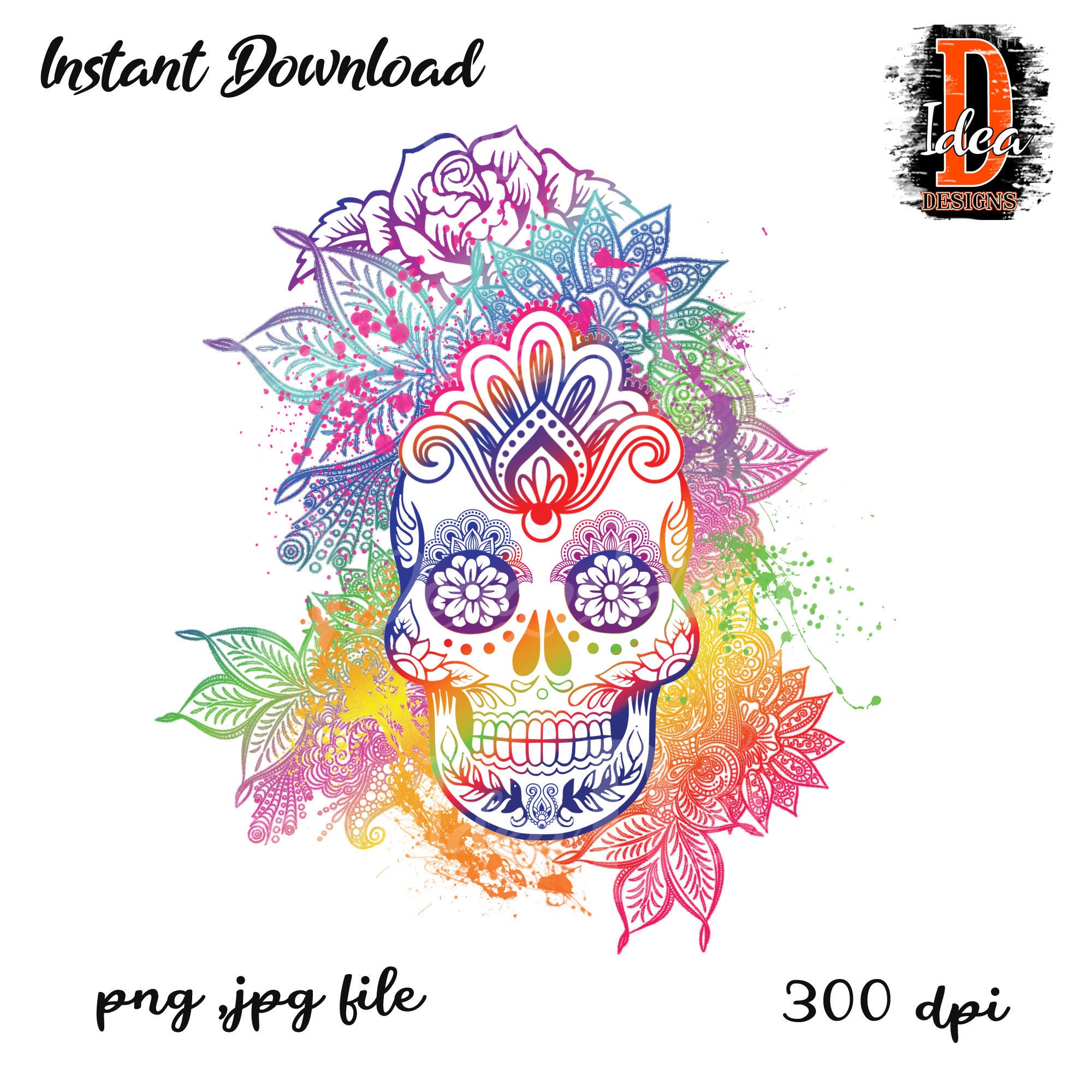 Colorful Skull Png Download Colorful Sugar Skull Png File - Etsy