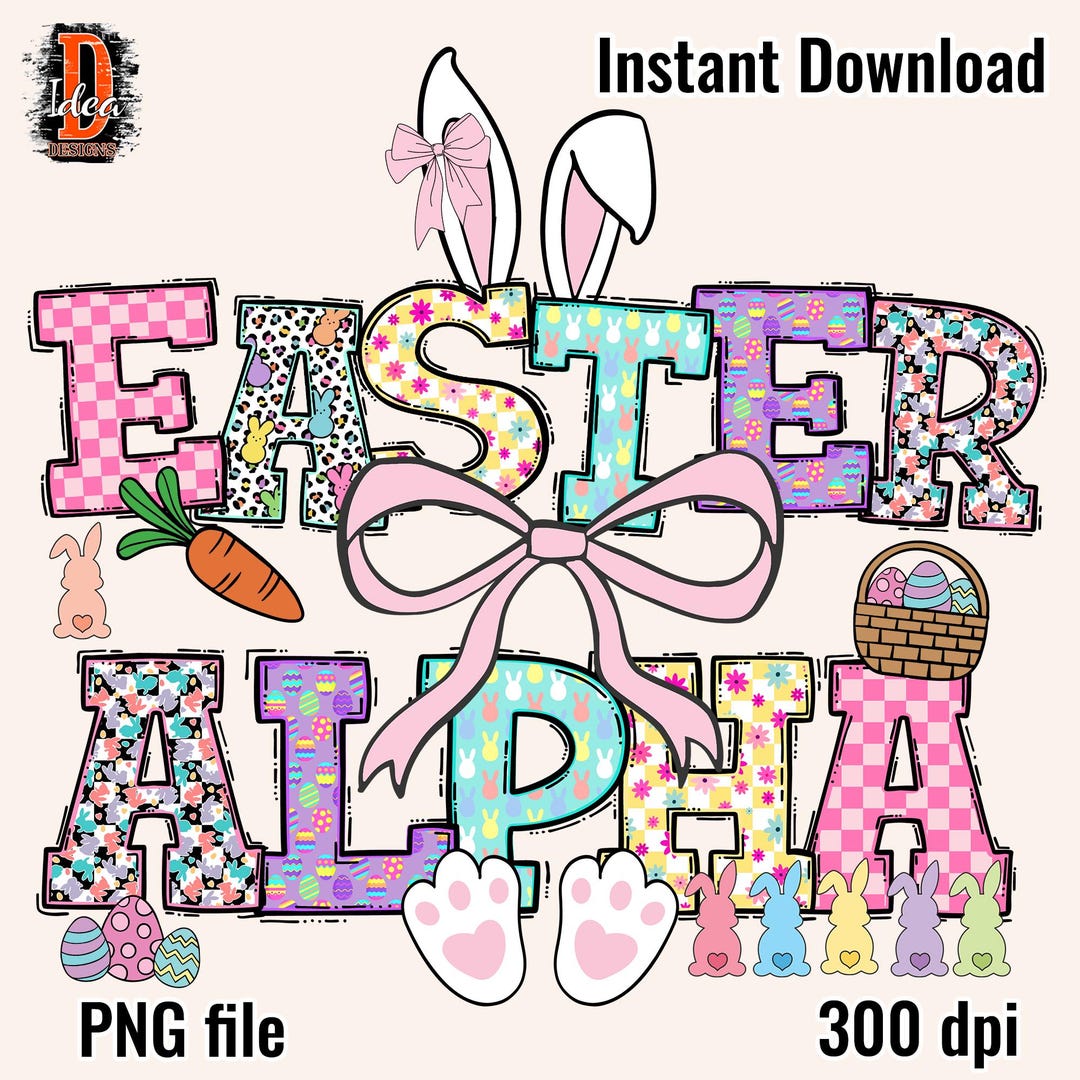 Easter Doodle Alphabet PNG Bundle: Bunny, Eggs, Letters (digital ...