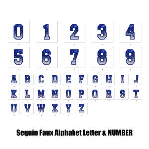 Blue Sequin Alphabet & Number Clipart: Digital Embroidery Alpha (PNG ...