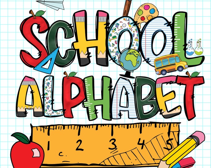 School Alphabet Doodle Letters & Numbers PNG Clipart (digital Download ...