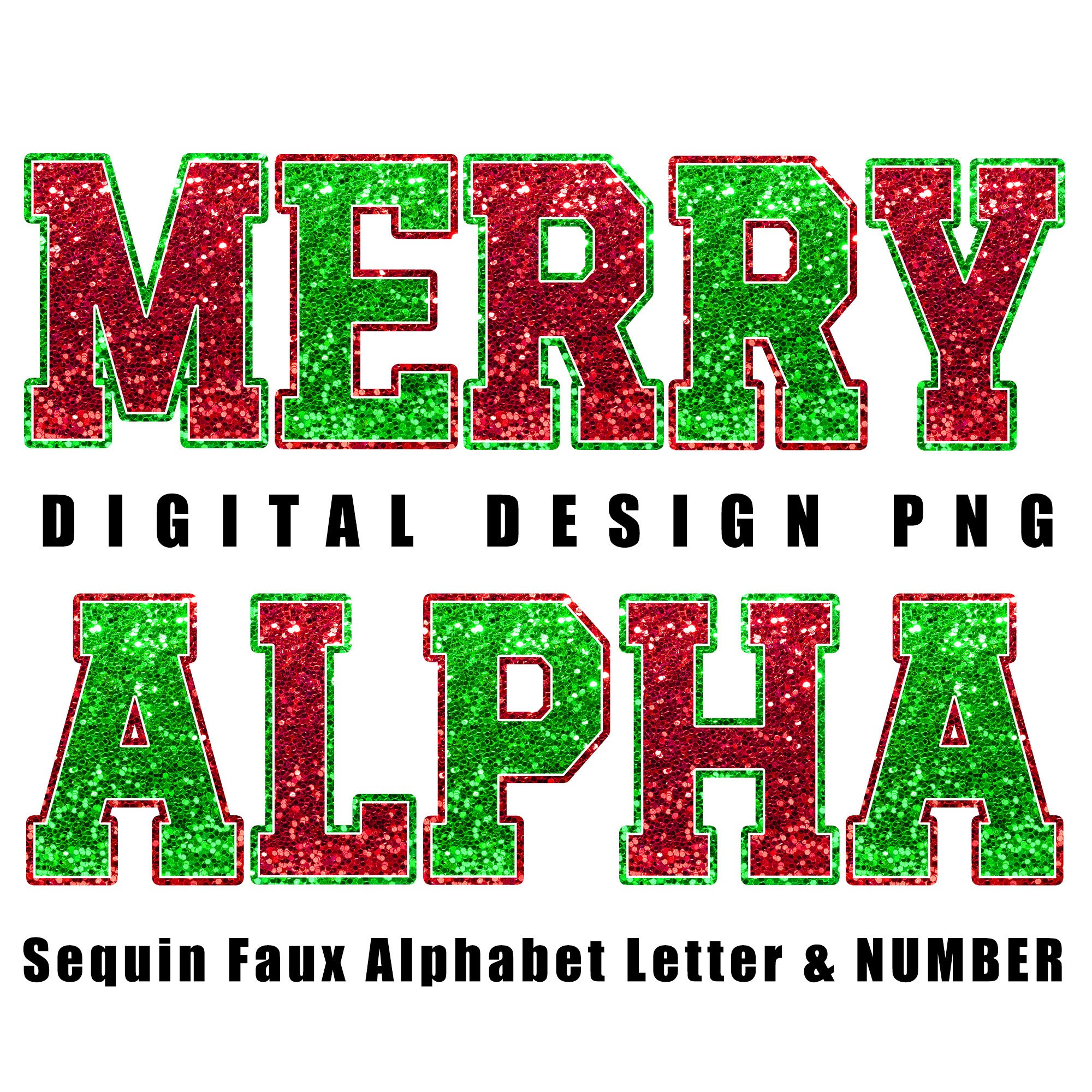 Christmas Sequin Alphabet & Number Clipart: Red and Green (digital PNG ...