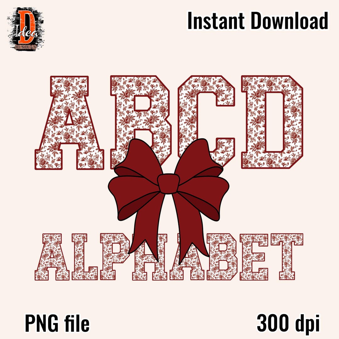 Maroon Toile Alphabet PNG: Watercolor Floral Letters & Numbers (digital ...