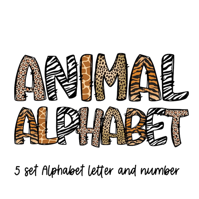 Safari Animal Print Alphabet & Numbers: Zoo Doodle Letters (digital ...