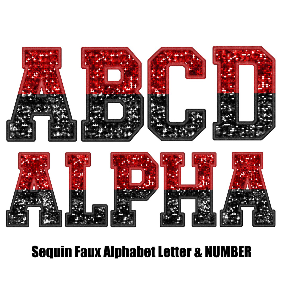 Red and Black Sequin Alphabet & Number Set (digital Download) - Etsy