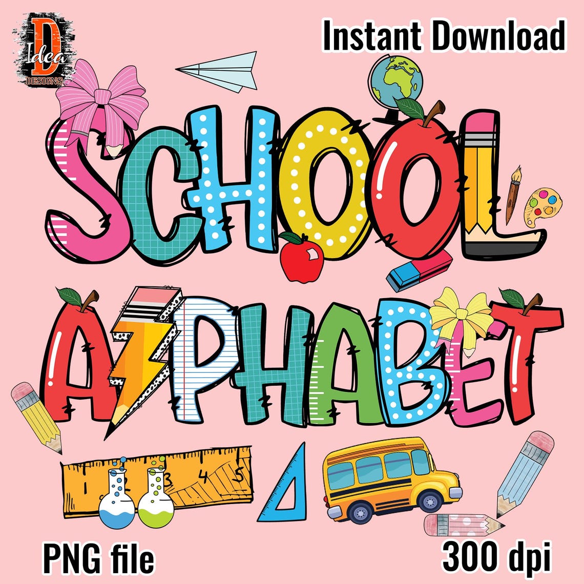 School Alphabet Doodle PNG: Back to School Clipart (digital Download ...