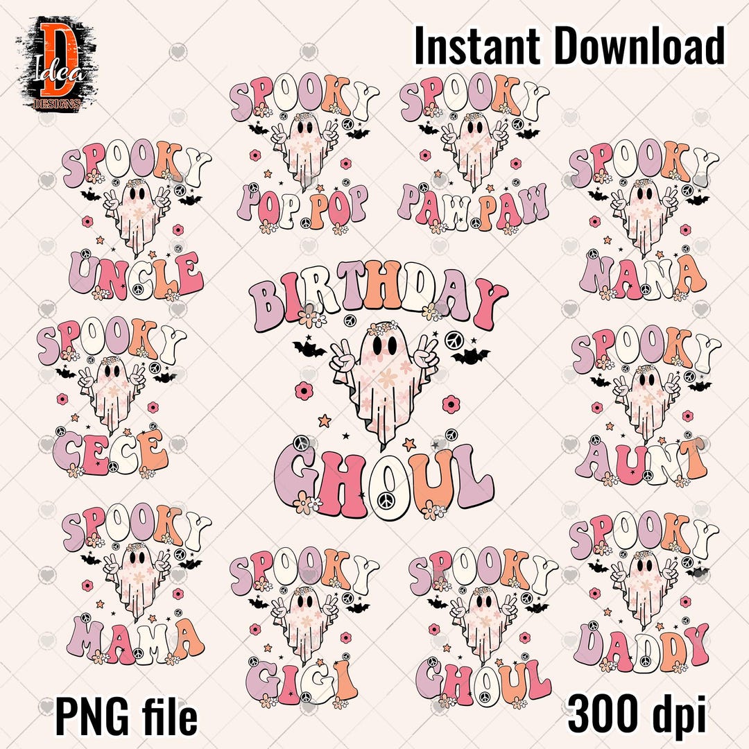 Birthday Ghoul Family PNG Bundle: Spooky Mama, Nana, Aunt (digital ...