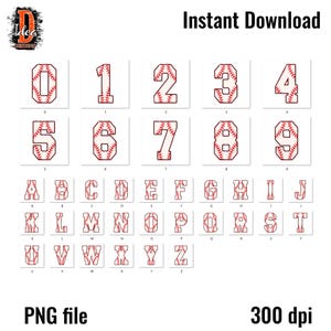 Baseball Stitch Alphabet & Numbers PNG Bundle (digital Download) - Etsy