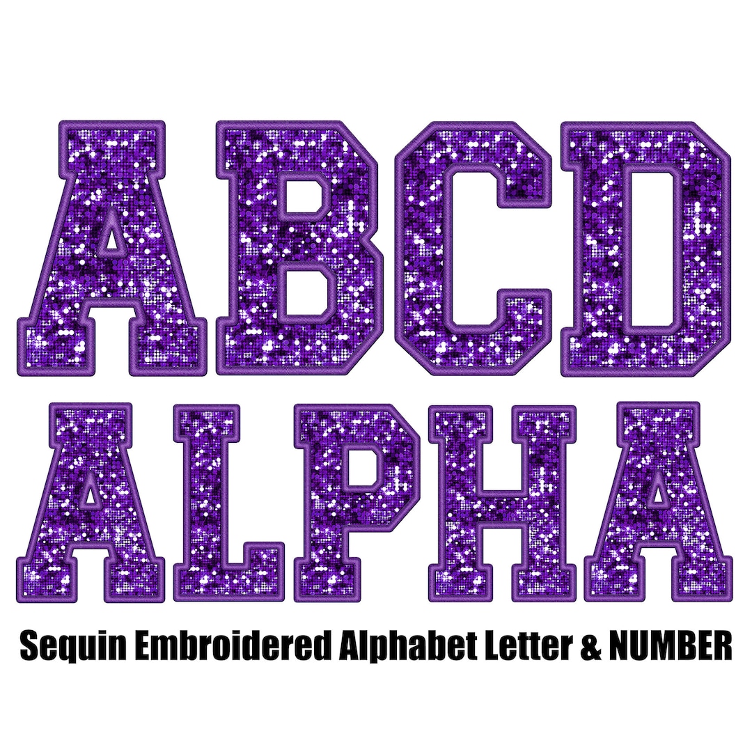 Purple Glitter Embroidered Alphabet & Number Set (digital Download) - Etsy