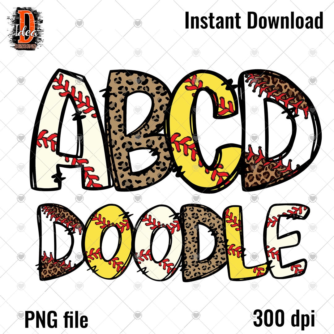 Baseball Softball Doodle Font: Leopard Print Alphabet (PNG Digital ...