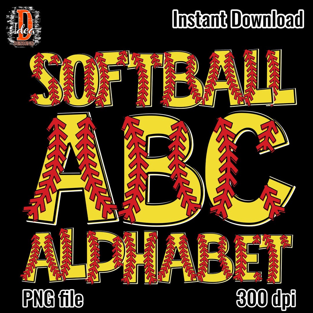 Softball Doodle Alphabet Letters & Number PNG Bundle, Softball Sports ...