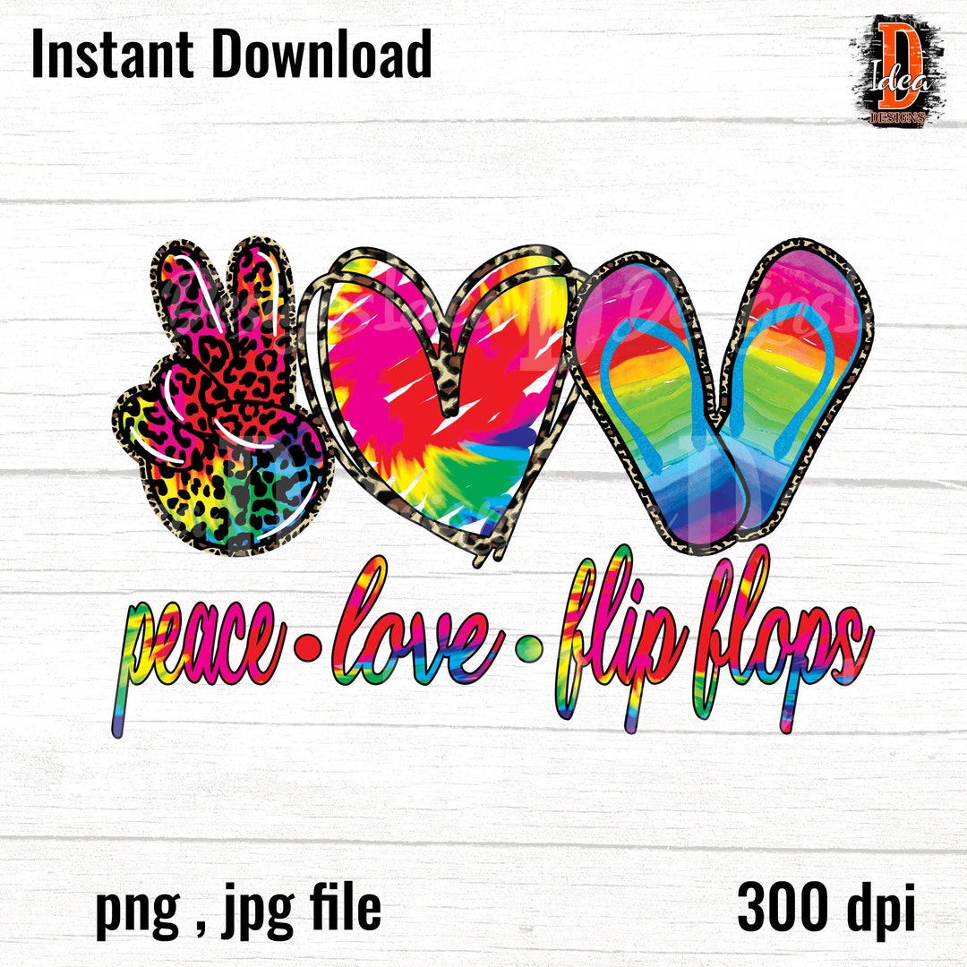 Tie Dye Peace Love Flip Flops PNG: Leopard Sublimation Design (digital ...