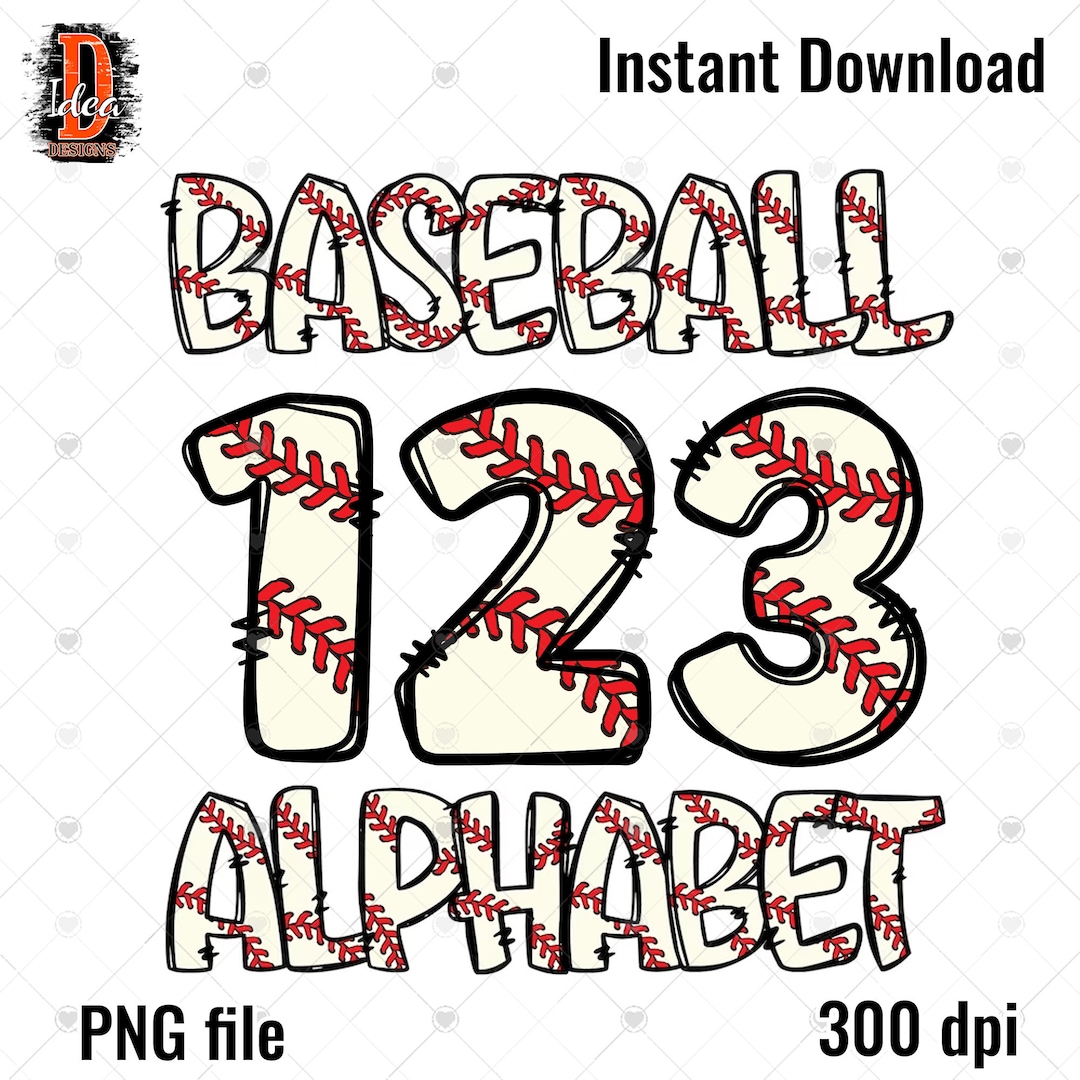Baseball Doodle Alphabet & Numbers PNG Bundle: Sublimation Font ...