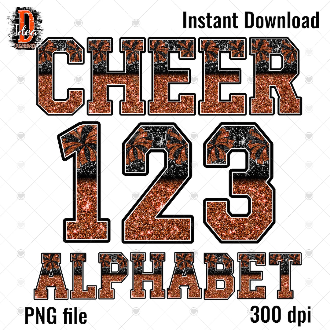 Cheer Letters Orange and Black Glitter Alphabet Letters PNG Bundle ...