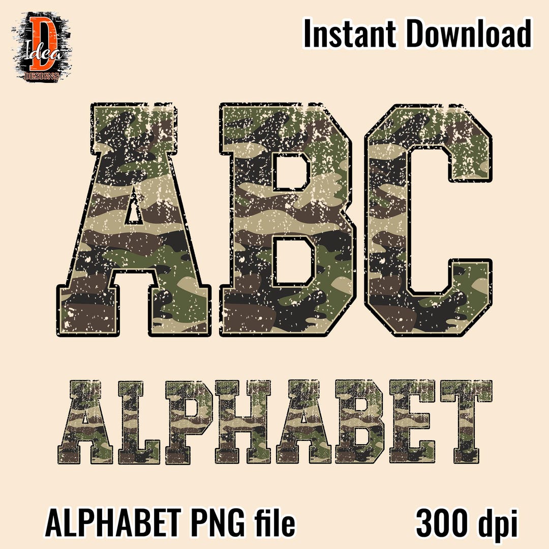 Distressed Camouflage Alphabet PNG Clipart – Military Letters Bundle ...