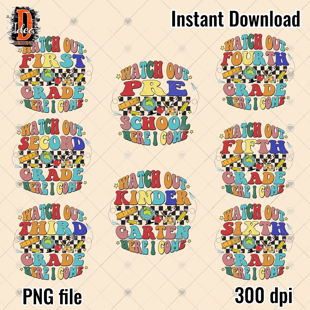 Back to School PNG Bundle: First Day of School Designs (digital ...