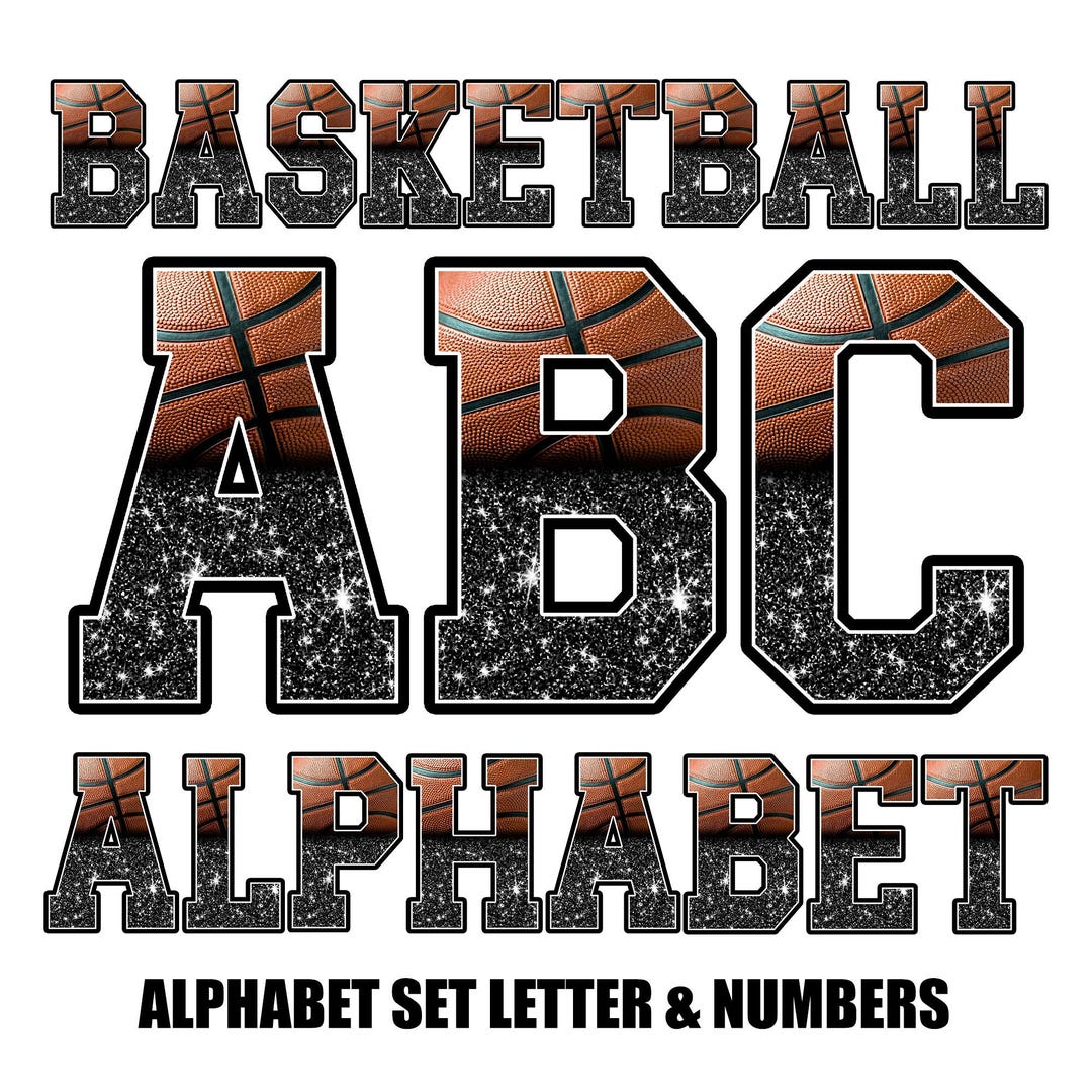 Basketball Alphabet Black Glitter Letters PNG Bundle , Basketball ...