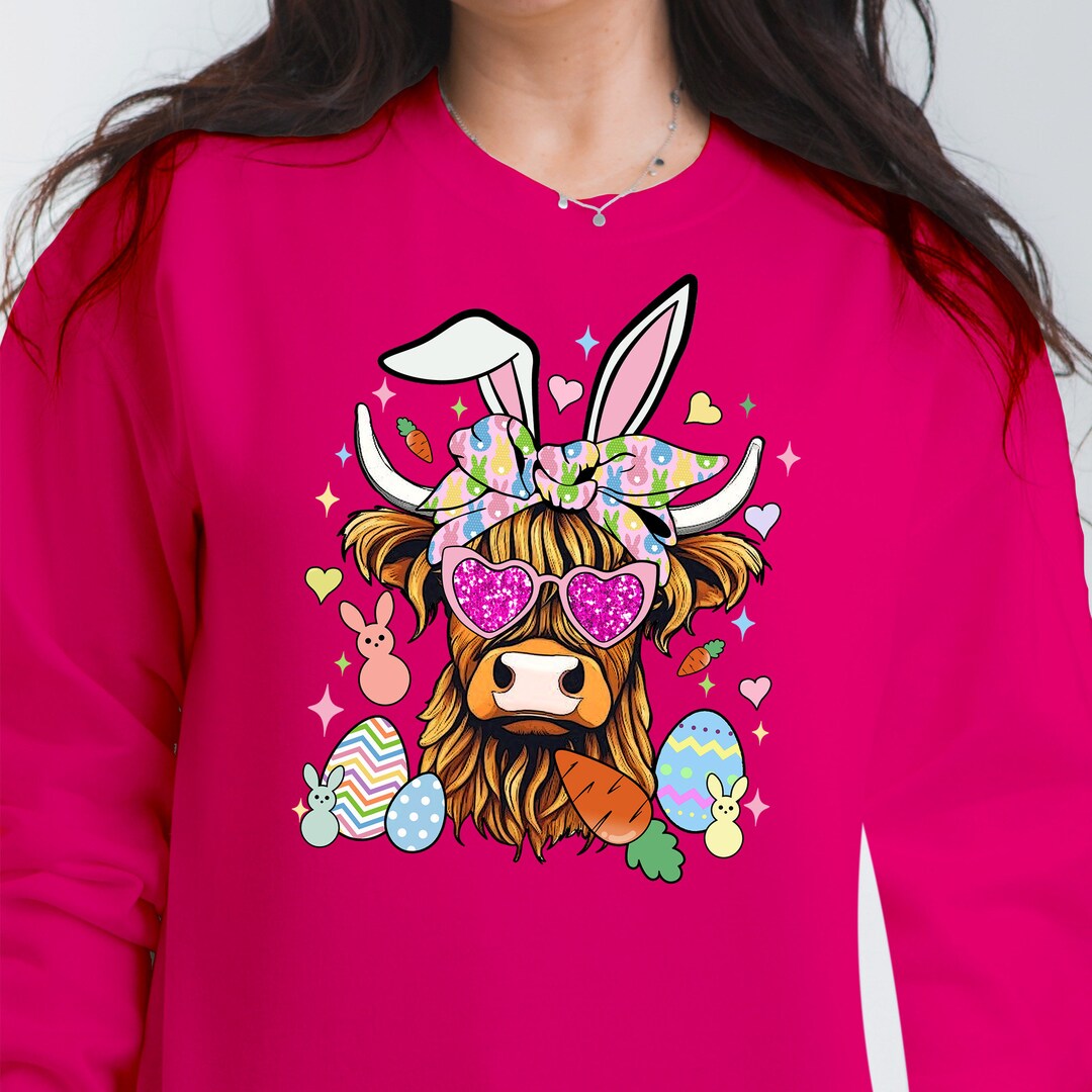 Easter Highland Cow PNG: Retro Bunny Heifer Design (digital Download ...