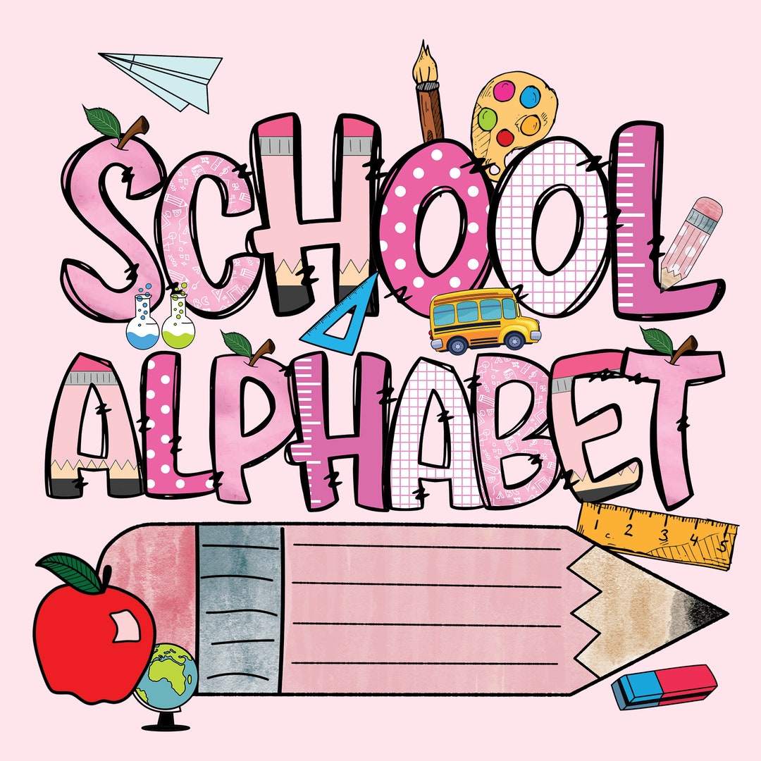 School Alphabet Doodle PNG: Pink Letters & Numbers Clipart (digital ...