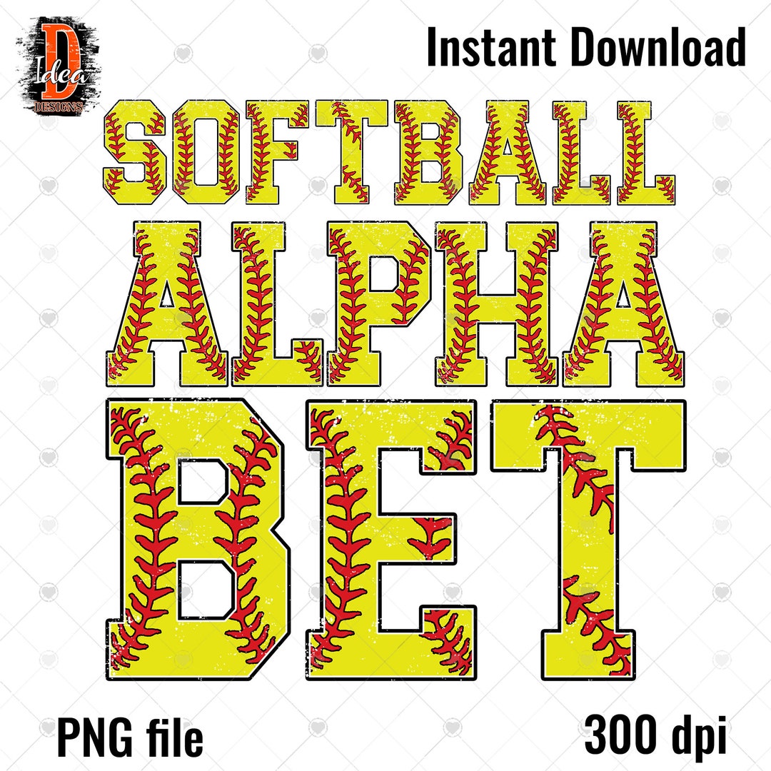 Softball Distressed Alphabet PNG Bundle: Sports Doodle Font (digital ...