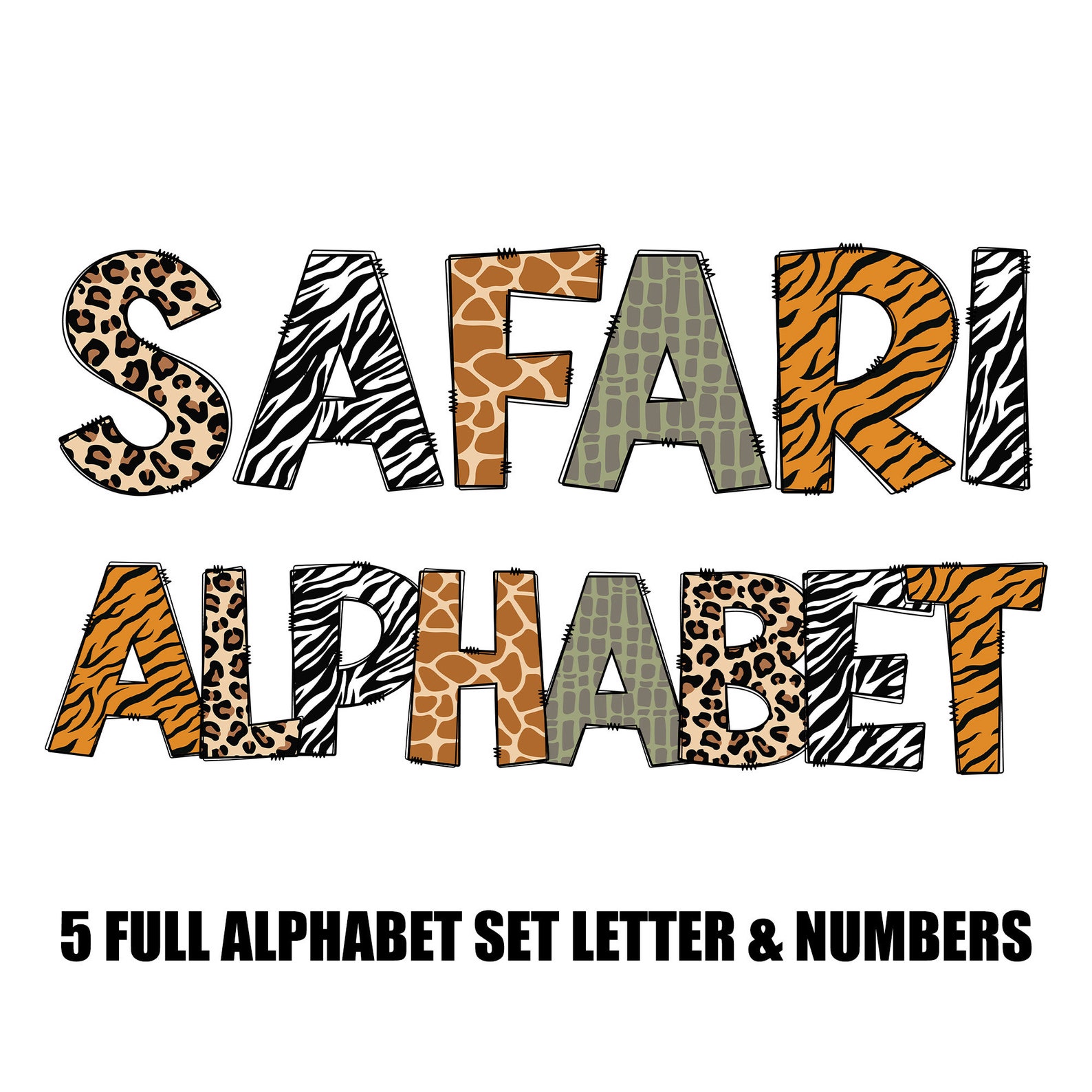 Safari Animal Print Alphabet: Zoo Doodle Letters (PNG Digital Download ...