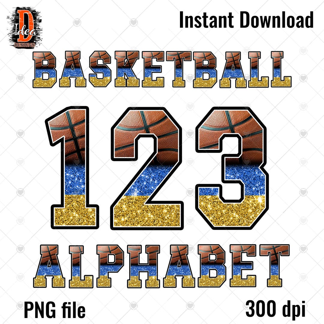 Basketball Alphabet Blue Gold Glitter Letters PNG Bundle, Basketball ...