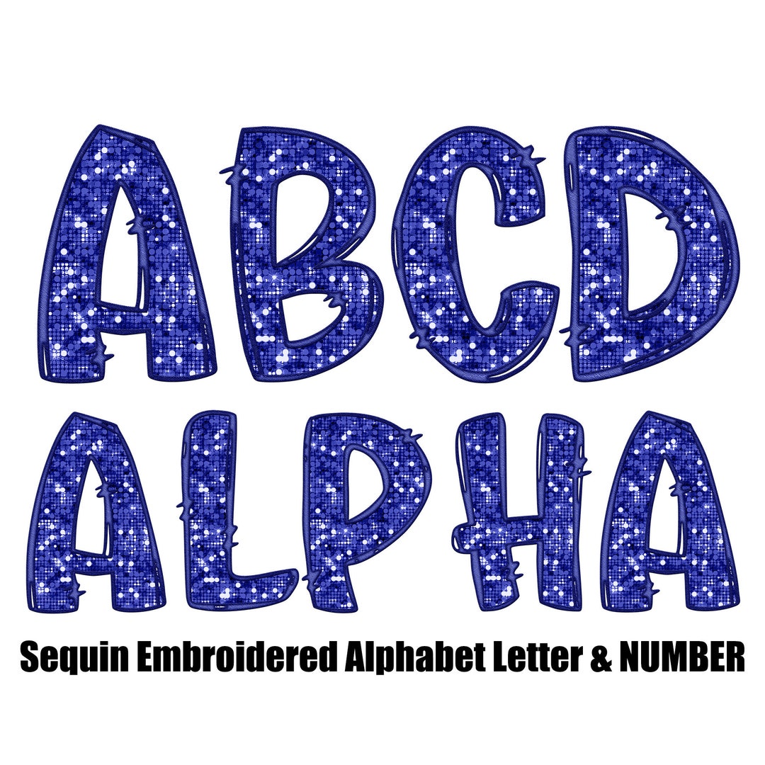 Sequin Faux Blue Glitter Doodle Alphabet Letters and Number Set Clipart ...