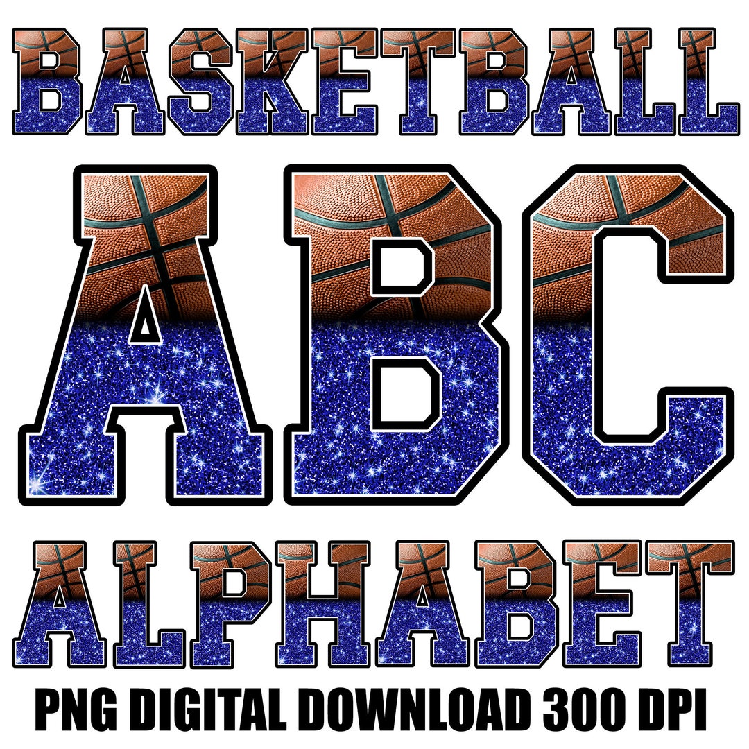 Basketball Alphabet: Navy Blue Glitter Letters PNG Bundle (digital ...