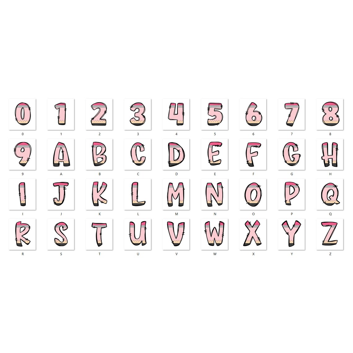 School Alphabet Doodle PNG: Pink Letters & Numbers Clipart (digital ...