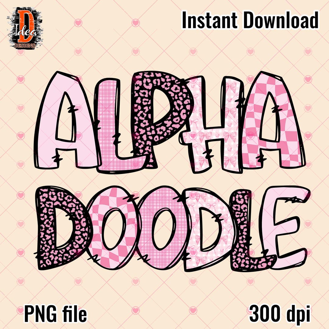 Bundle Pink Checkered Bow Alphabet Doodle Letters PNG, Coquette ...