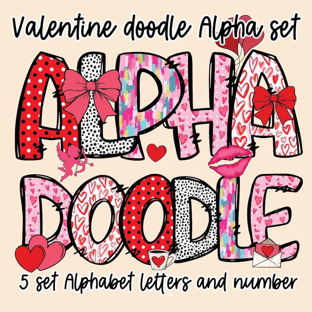 Valentines Alphabet Doodle Letters PNG Bundle , Valentine Sublimation ...
