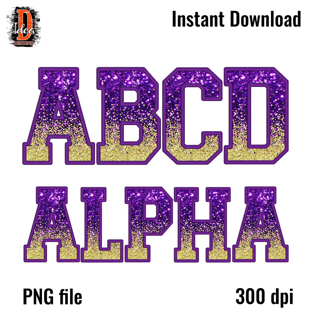 Purple Glitter Alphabet Clipart: Sequin Letters & Numbers (PNG Digital ...